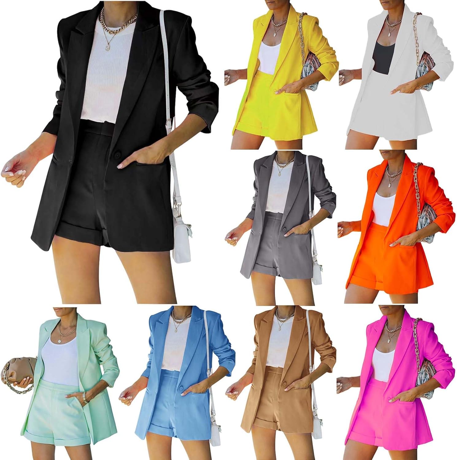 Amazon.com: 2 Piece Outfits for Women Blazer Set Long Sleeve Open Front ...