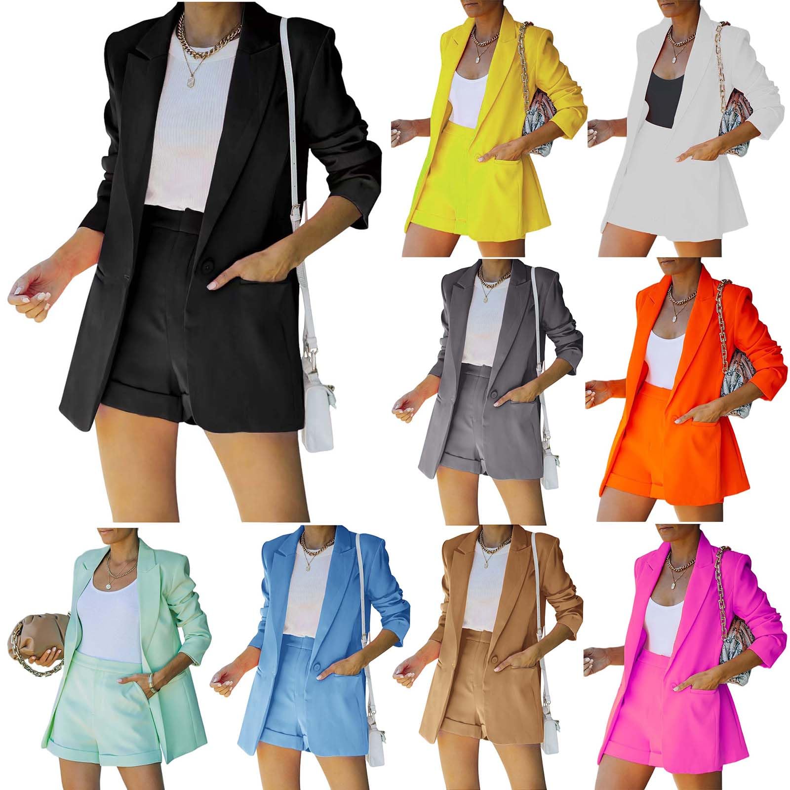 Amazon.com: 2 Piece Outfits for Women Blazer Set Long Sleeve Open Front ...