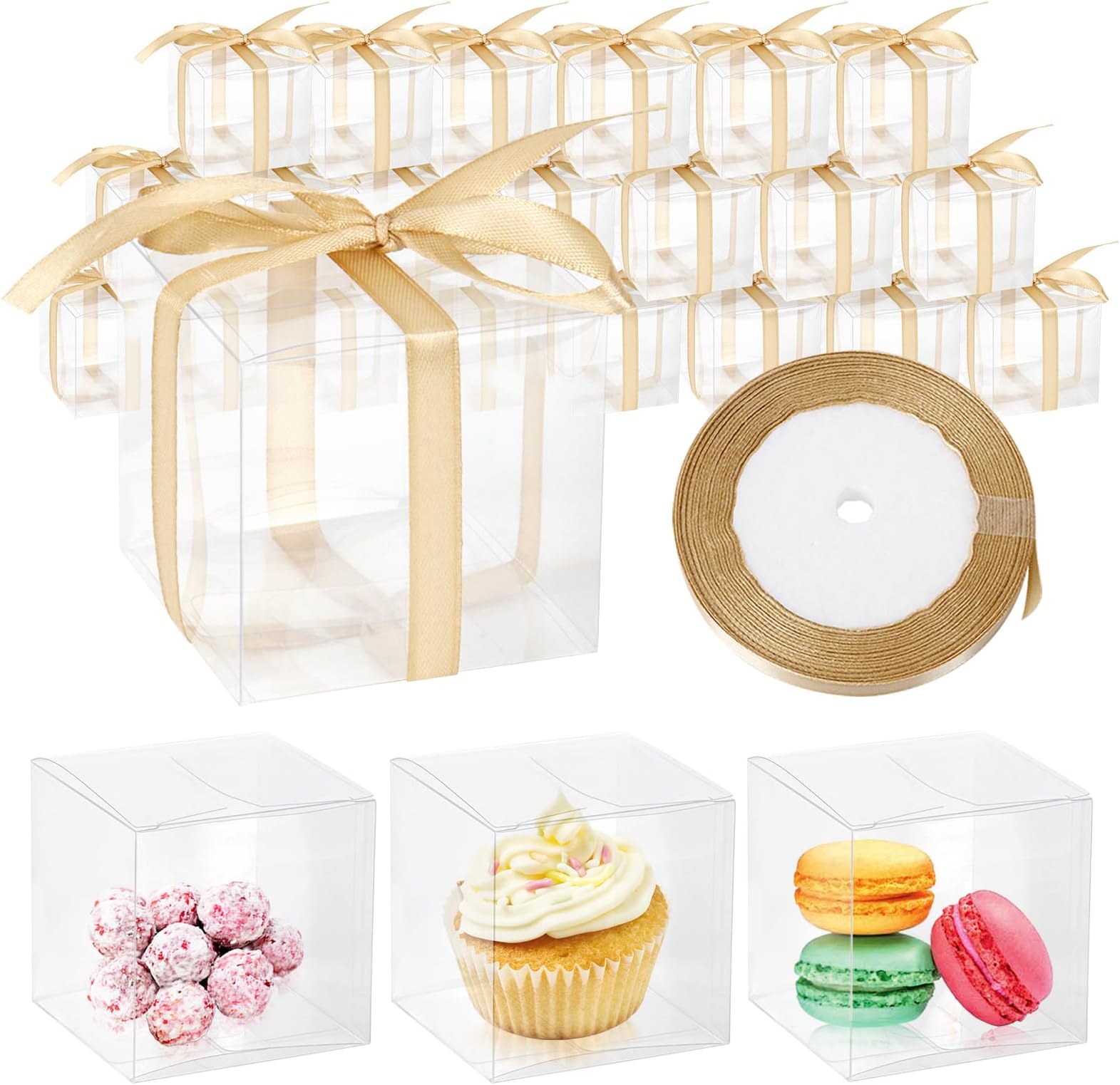 Amazon.com: 4 x 4 x 4 Inches Clear Favor Boxes, 100PCS Party Favor ...