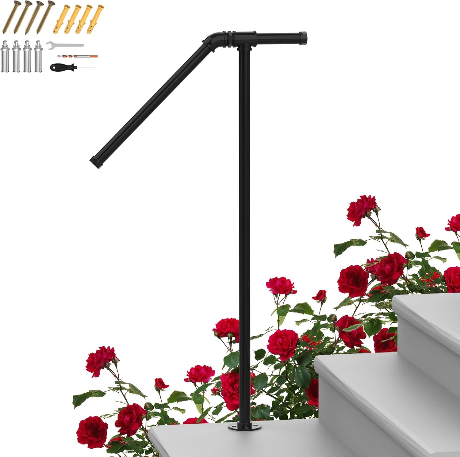 Fogein Adjustable Single Post Handrails for Outdoor Steps,Sturdy ...