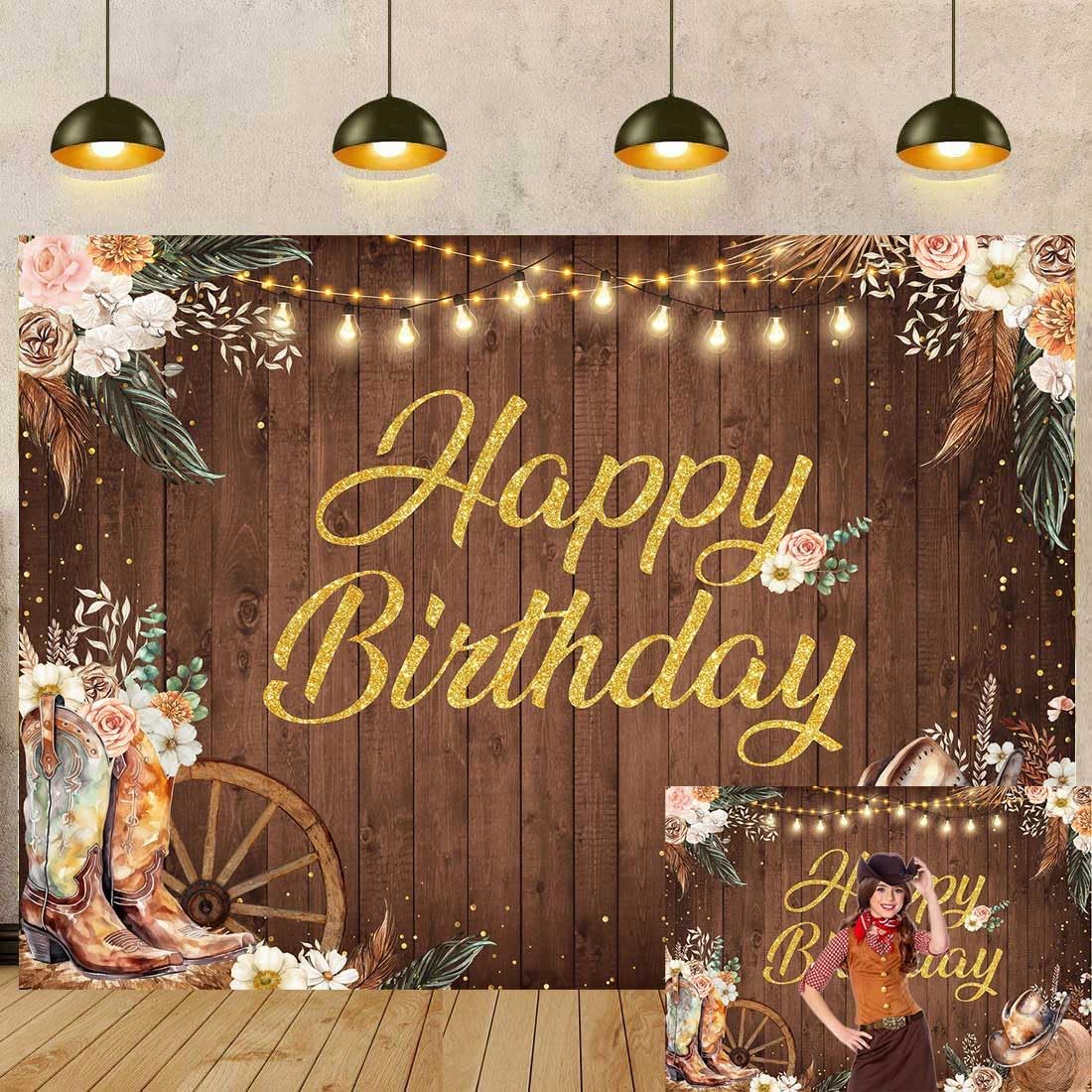 Amazon.com : Western Cowgirl Birthday Backdrop Rustic Wooden Retro Boho ...