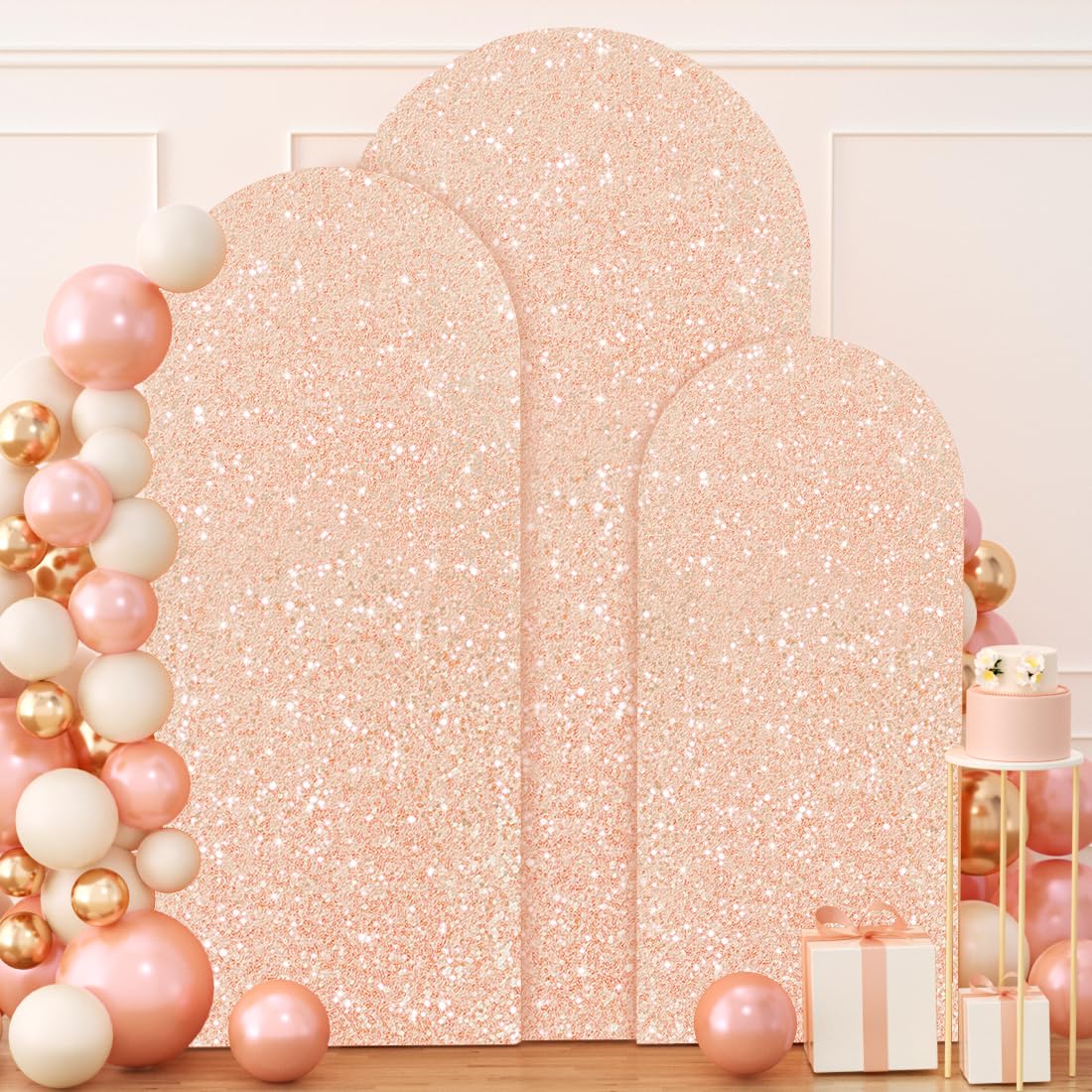 Amazon.com: FUHSY Rose Gold Arch Cover Set of 3 Spandex Arch Stand ...