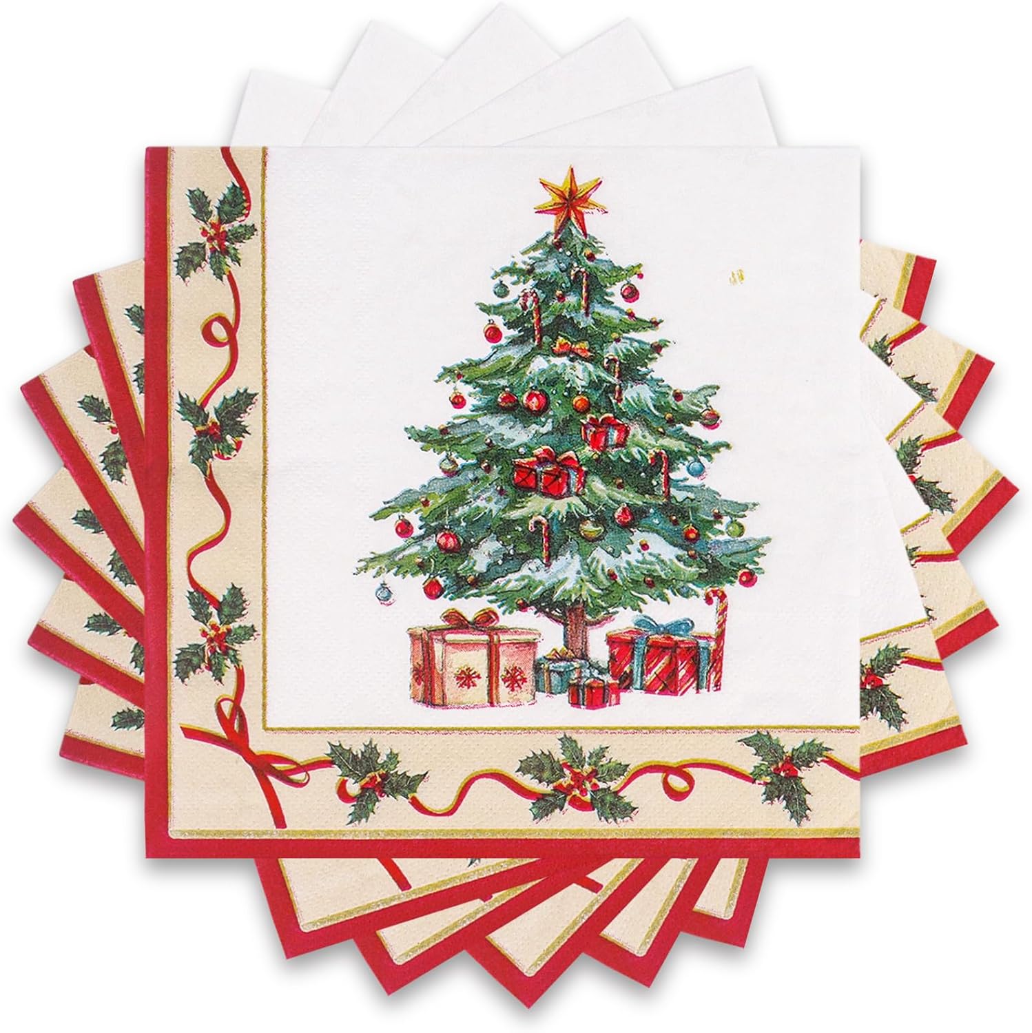 Amazon.com: 50Pcs Christmas Napkins, Christmas Tree Paper Napkin ...