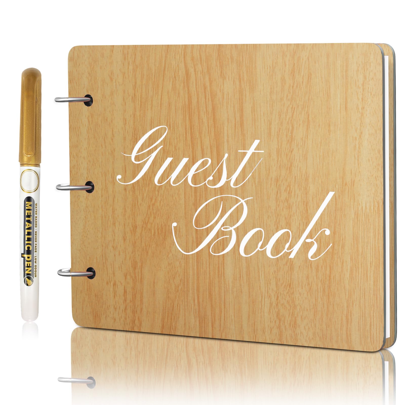 Amazon.com: ZMYGOLON Rustic Wooden Guest Book with Metallic Pen ...