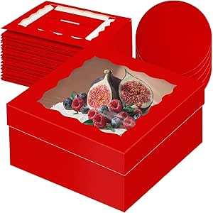 Amazon.com: qiqee 12x12x6 Cake Box, 18 Sets Red Cake Box with Window ...