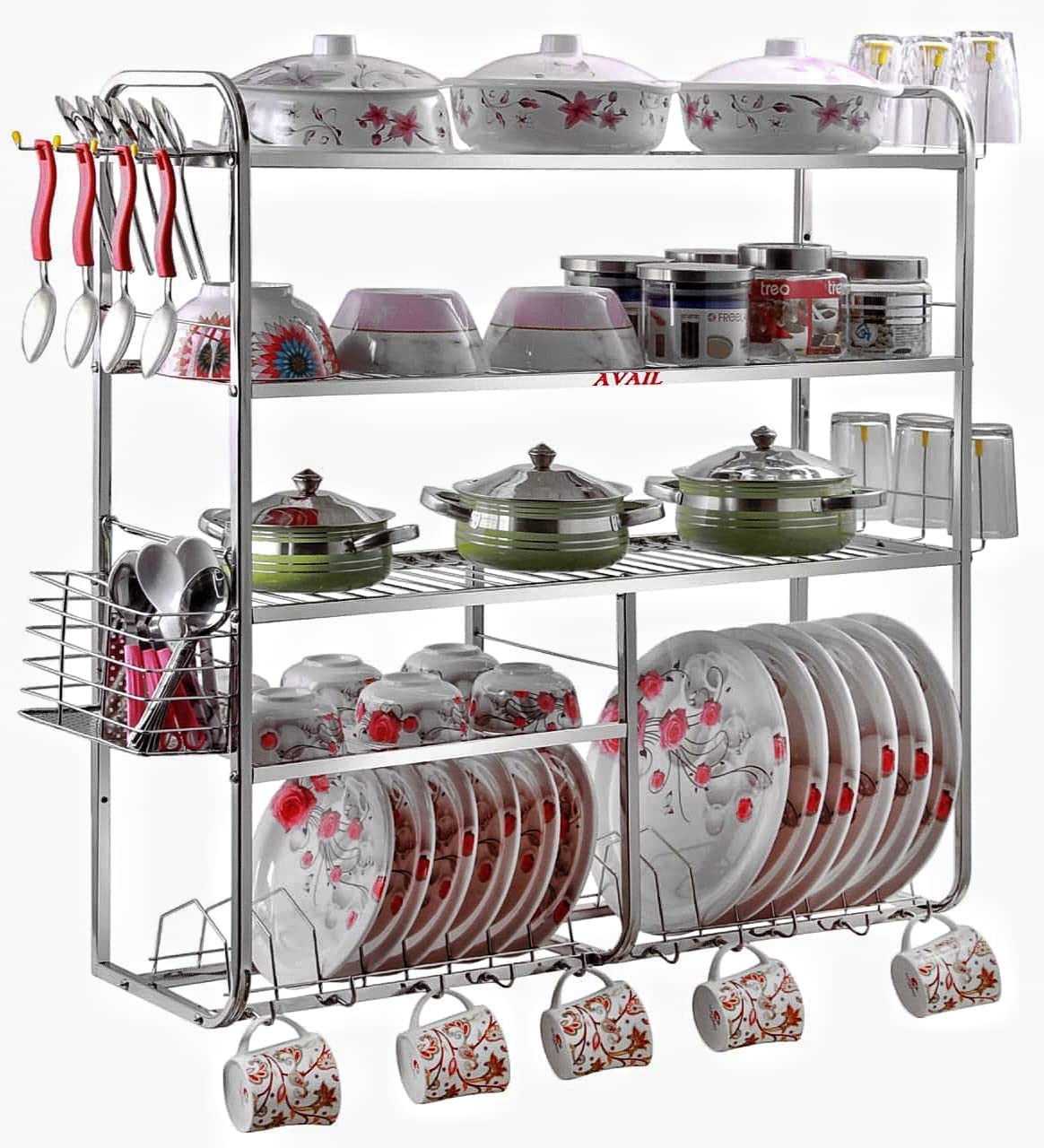 Stainless Steel 5 Layer Mount Kitchen Racks | Dish Rack with Cutlery ...