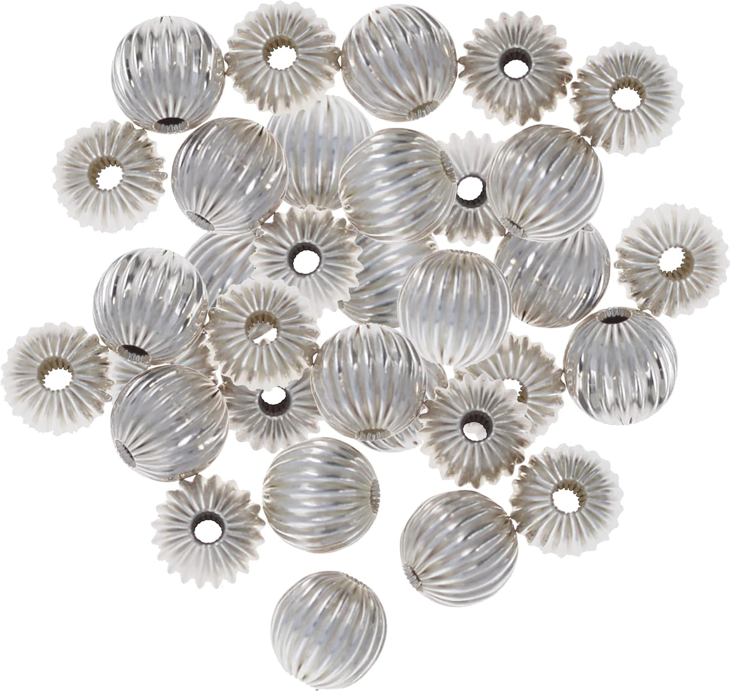 Amazon.com: 25 Pieces - Sterling Silver 7mm Fluted Beads, Corrugated ...