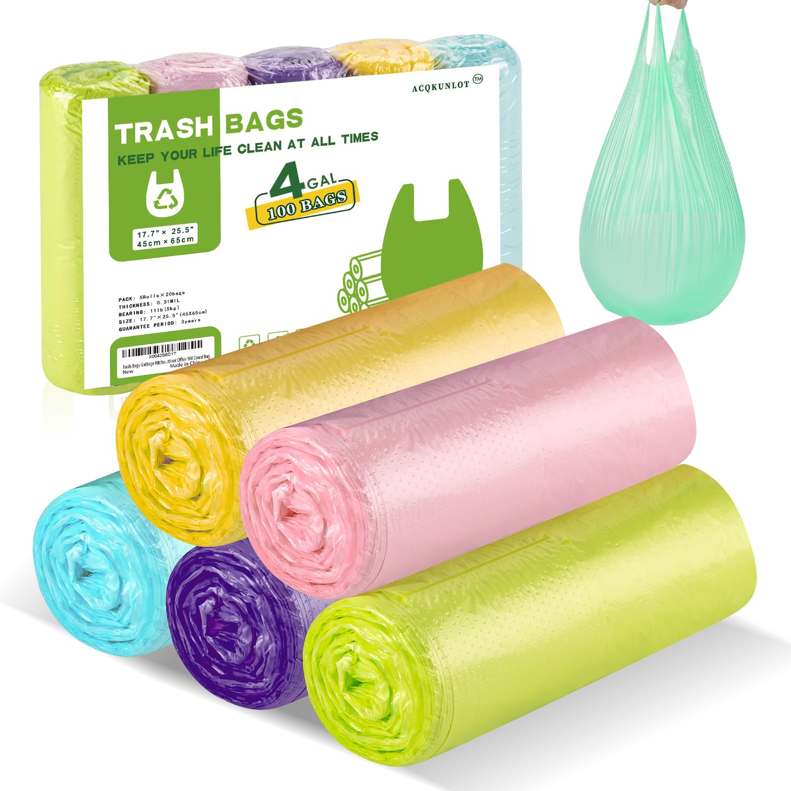 Amazon.com: 4 Gallon-Trash-Bag Small-Bathroom Kitchen Garbage Bags ...