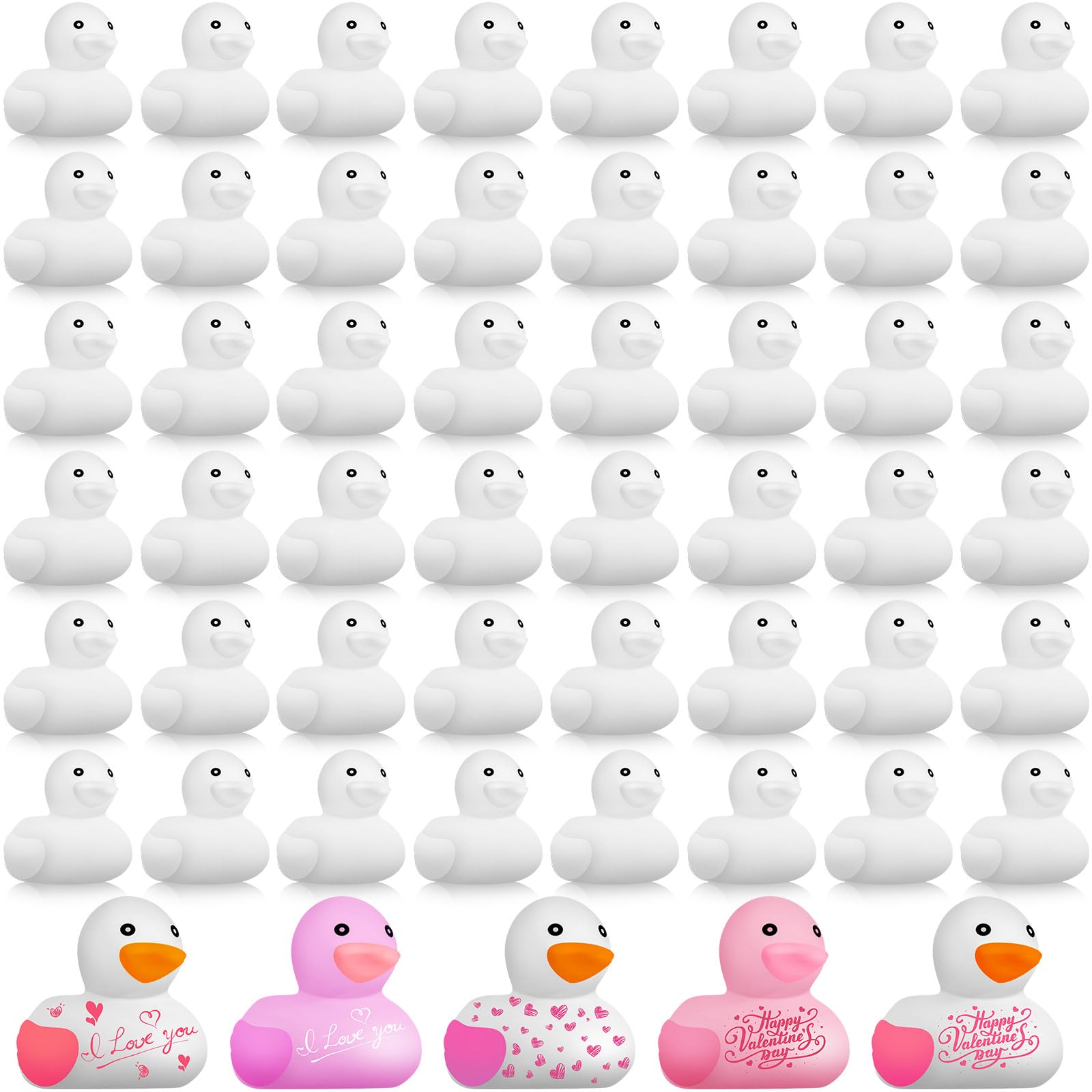 Sratte 100 Pieces DIY Rubber Ducks White Blank Rubber Ducks Bath Mini ...