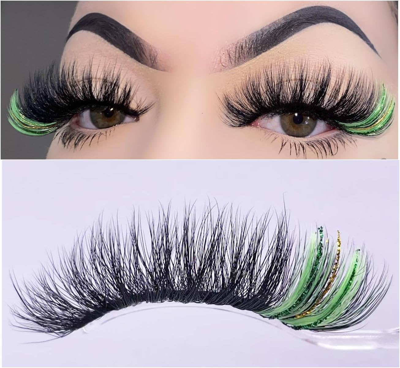 Amazon.com: 1 Pair Black Eyelashes with Green Color on the End, Green ...