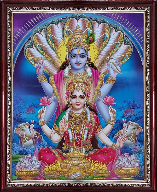 Art Lakshmi Narayana Photo frame | Zari Shining Print | Brown Frame ...