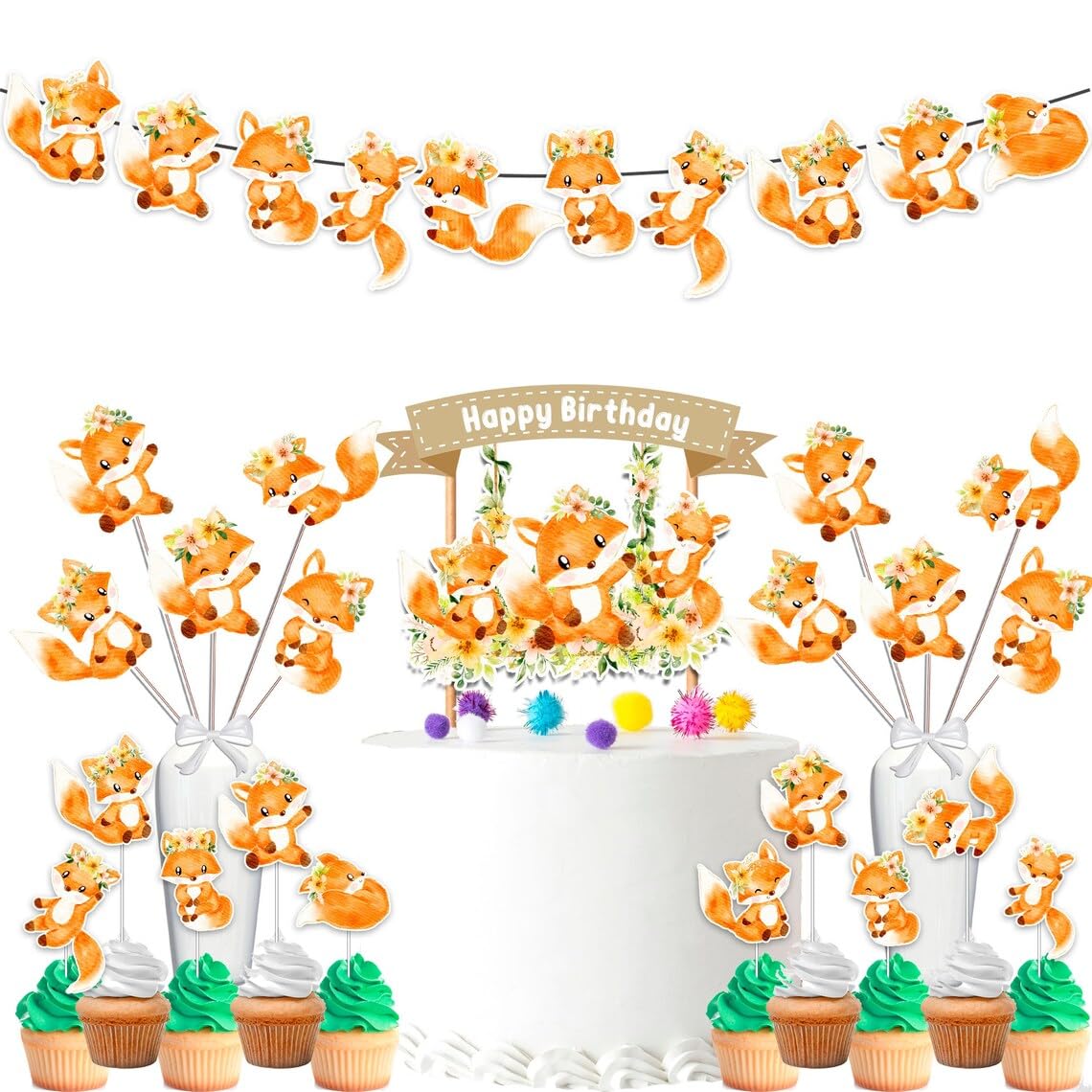 Amazon.com: Fox Birthday Party Decoration Set , Forest Animals Bundle ...