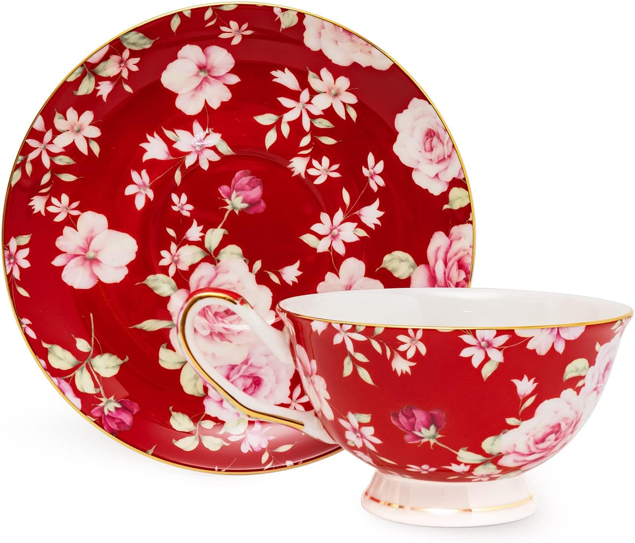 Amazon.com | YUESITE Porcelain Floral Teacup & Saucer, 7 oz, Tea Set ...