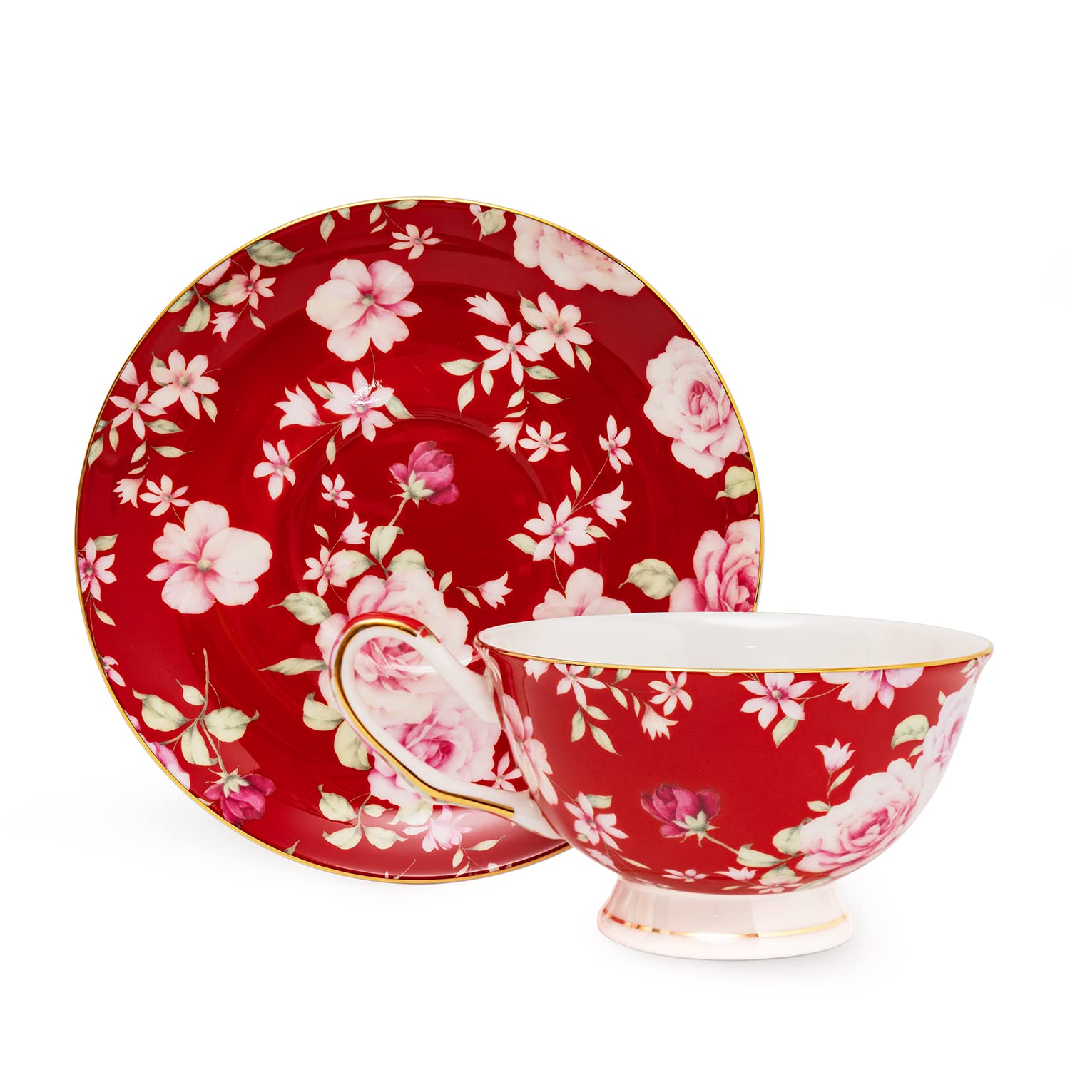 Amazon.com | YUESITE Porcelain Floral Teacup & Saucer, 7 oz, Tea Set ...