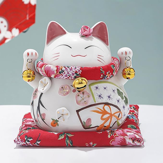 Amazon.com: KIUINNO Lucky Cat Ceramics Maneki Neko Waving Arm Chinese ...