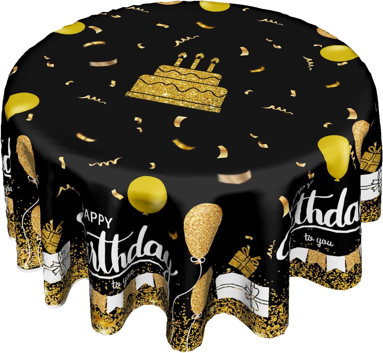 Amazon.com: Giwawa Happy Birthday Round Tablecloth 60" Black Gold ...