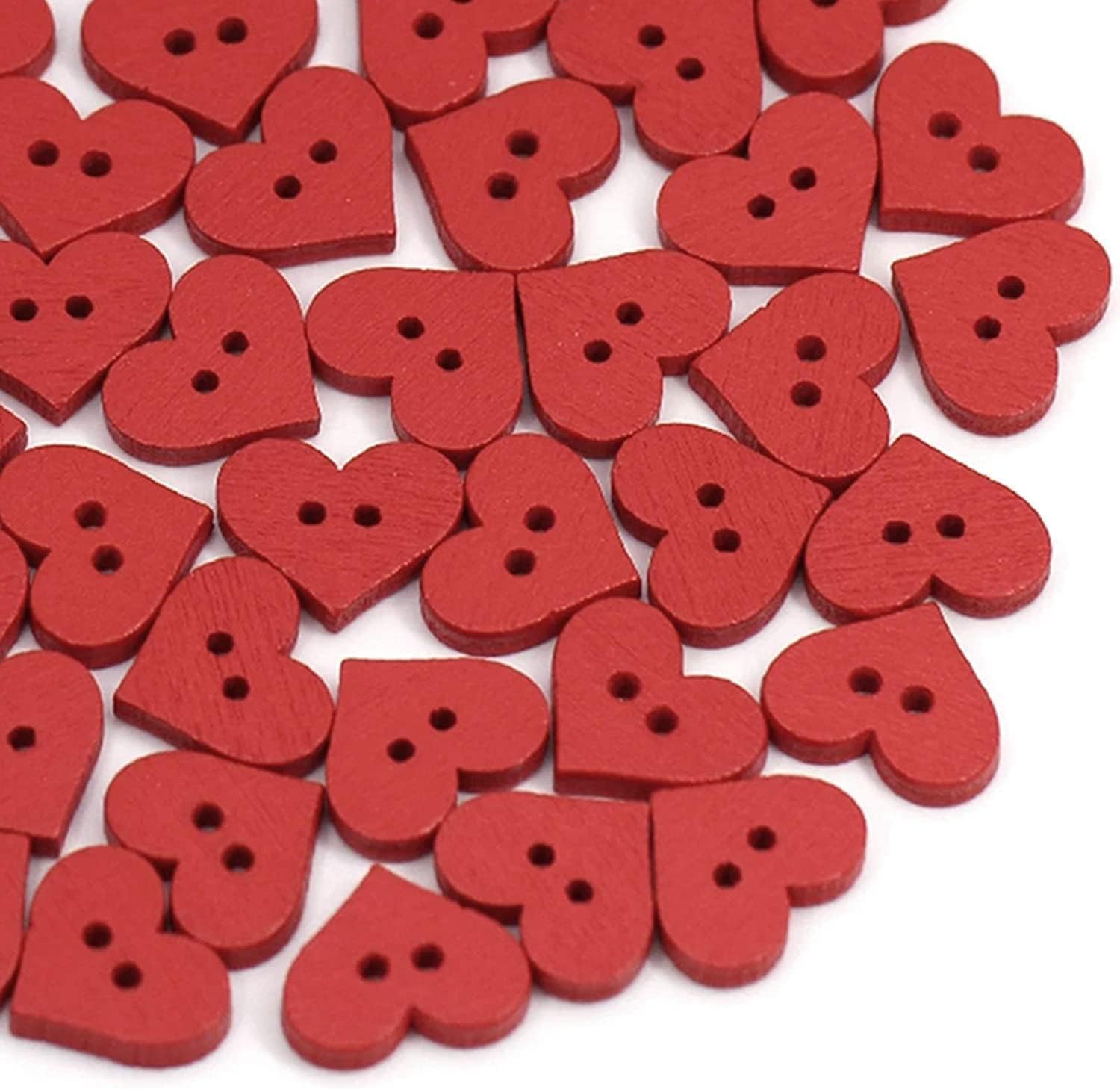 Amazon.com: JJLFresheners 100 Red Heart Wooden Buttons (2 Holes, 0.6 ...