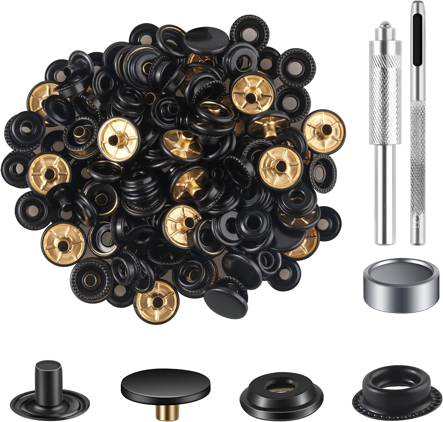 128 Pieces (32Sets) Snap Fastener Kit Tool 15MM Snap Button kit Snaps ...