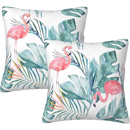 Amazon.com: Watercolor Flamingo Tropical Green Pink Pillow Cover 18x18 ...