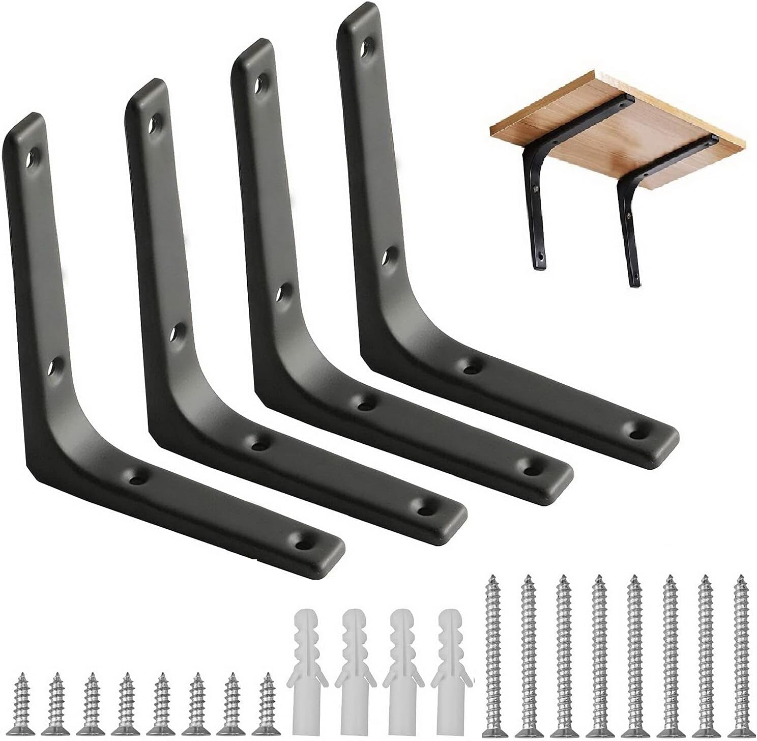 DWPVT 4PCS Black Shelf Bracket,6 Inch Right Angle Brackets Heavy Duty ...