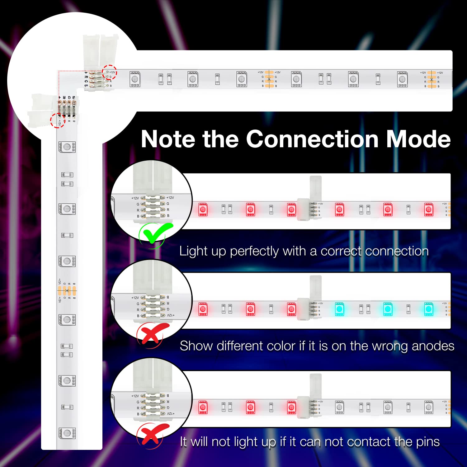 Snapklik.com : Led Strip Connector Kit For 2835 8mm 4 Pin, 10 Pcs L ...
