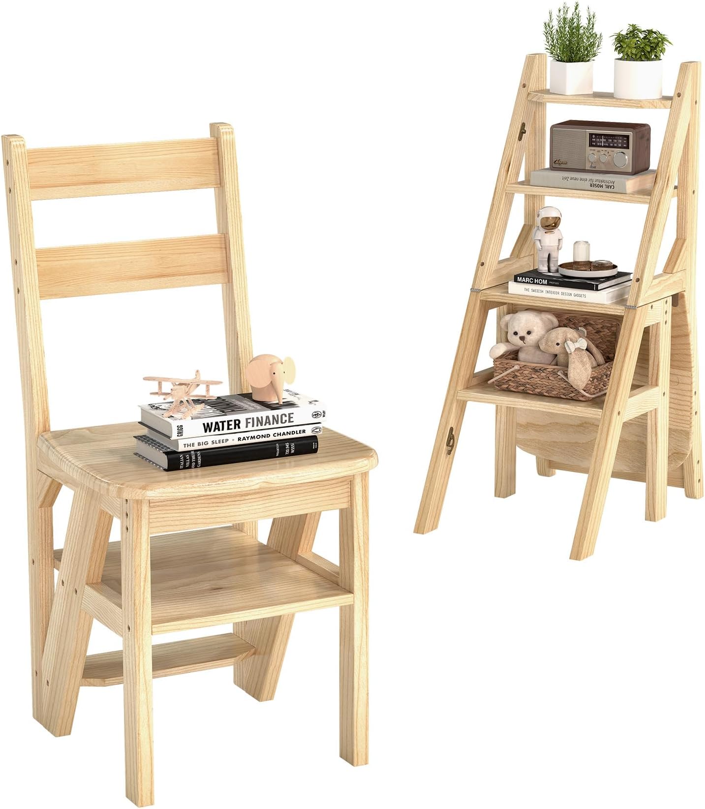 Amazon.com: mopam 4 Tier Folding Ladder Chair, Wood Folding Library ...
