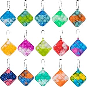 Amazon.com: enttgo 15 Pcs Push Pop Bubble Fidget Toy Keychain,Simple ...