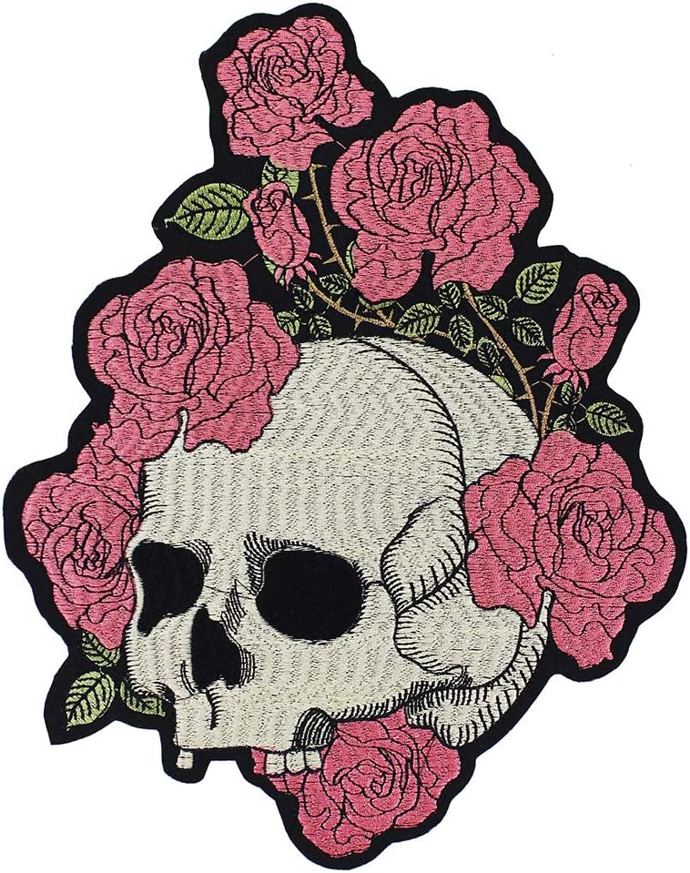Rose Skull Patch Embroidered Applique Badge Iron On Sew On Emblem : Amazon.co.uk: Home & Kitchen