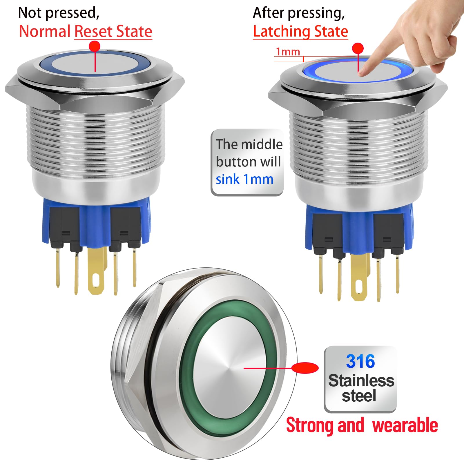 Snapklik.com : 25MM Big Latching Push Button Switch 1 Hole Waterproof ...