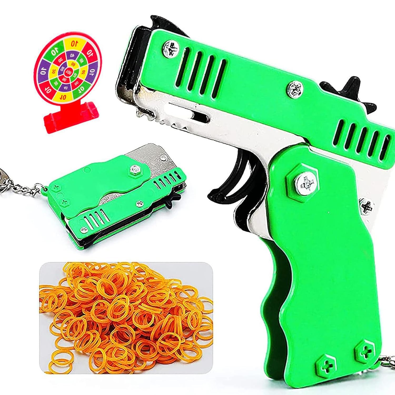Rubber Band Gun, Foldable Spud Gun with 60 Elastic Bands and Target Set ...