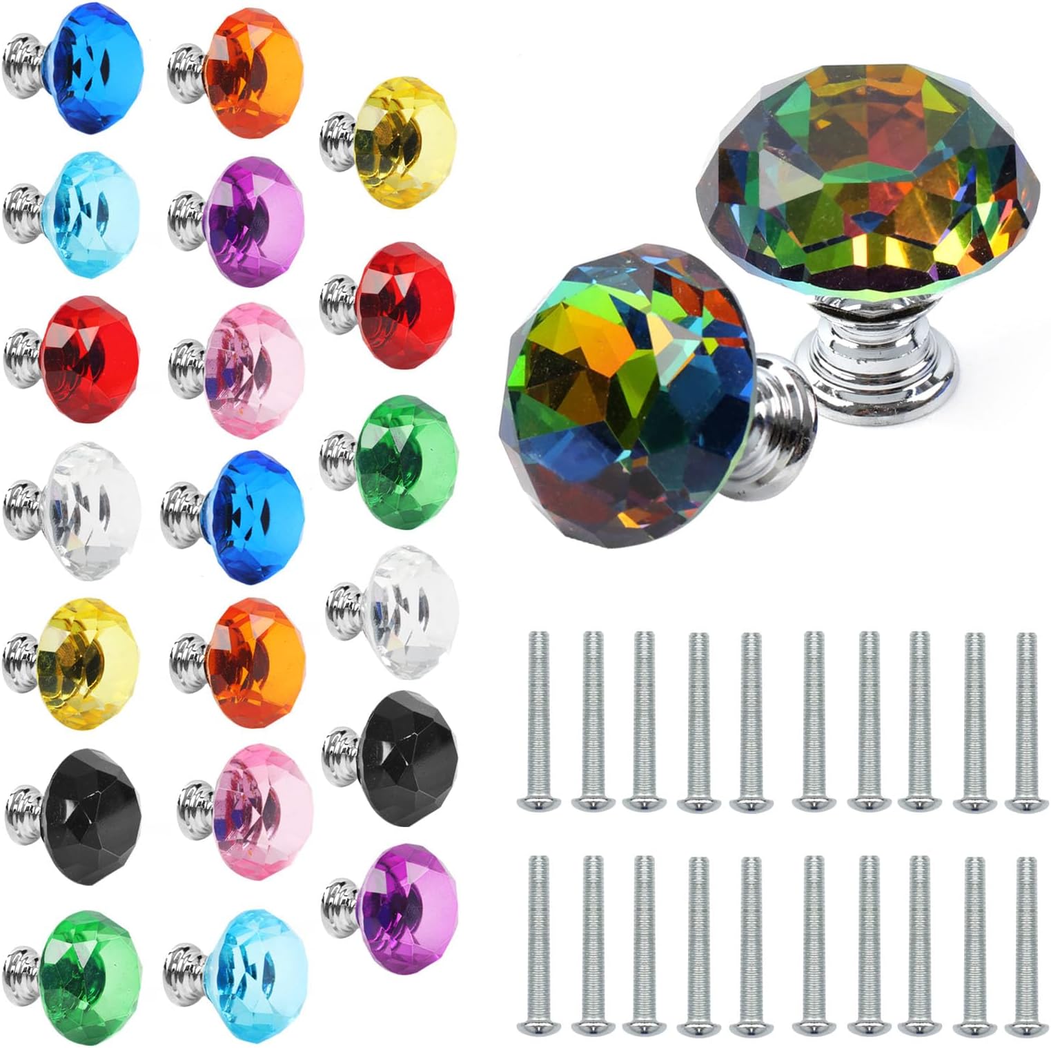 Spriak 10 Pack Drawer Knobs, 30mm Colorful Crystal Glass Cabinet ...