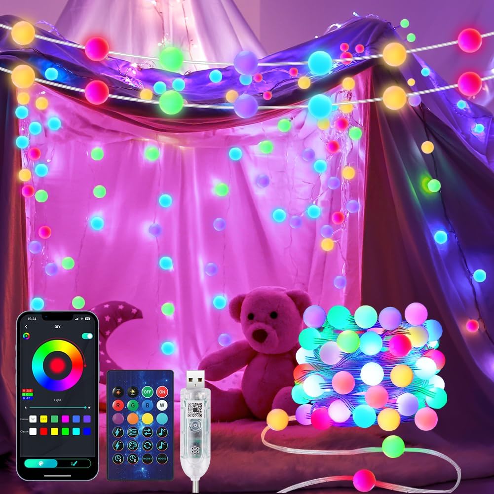 AUAUY Smart Globe String Lights, 5 Meters 33 LED RGB Built-in-chip ...