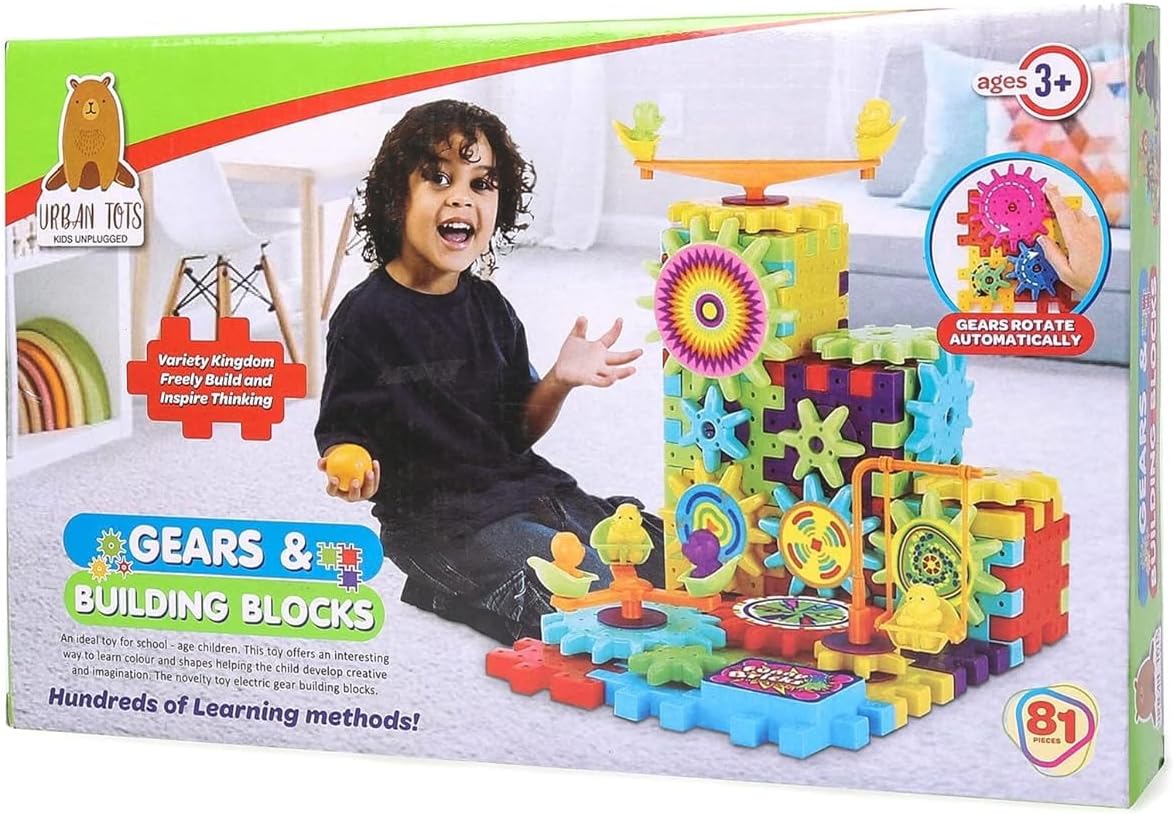 JJNIKI Battery Operated 81pcs Rotating Building Blocks with Gears for ...