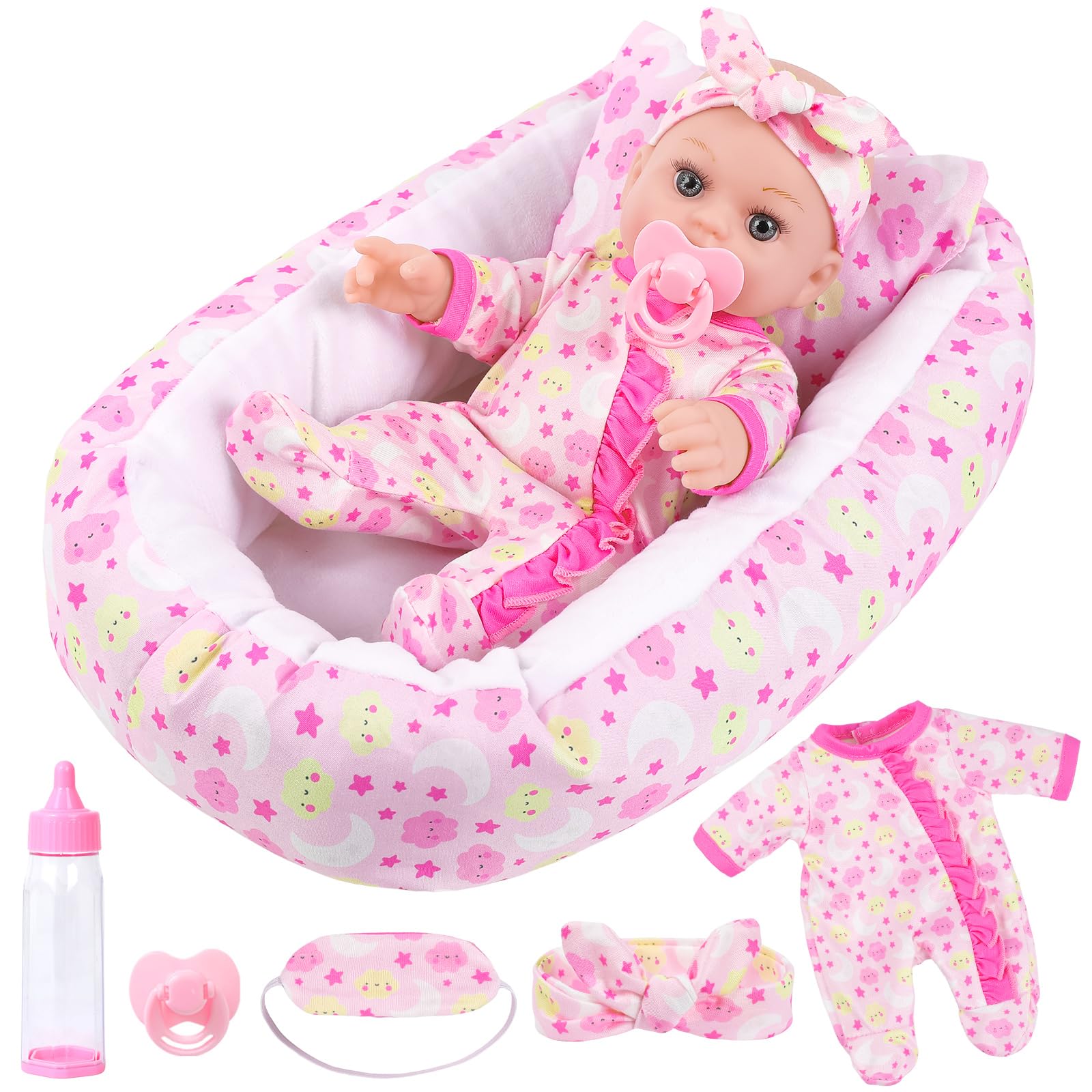 Amazon.com: DONTNO 12 Inch Baby Doll with Soft Sleep Bassinet Bed ...
