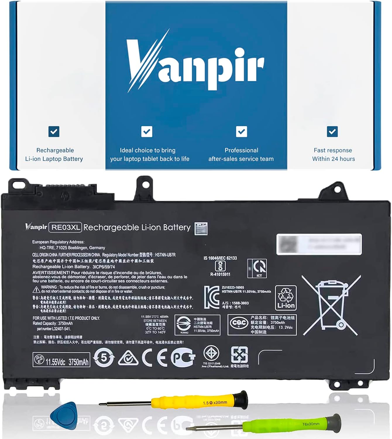 Amazon.com: Vanpir RE03XL L32656-005 Laptop Battery for HP ProBook 430 ...