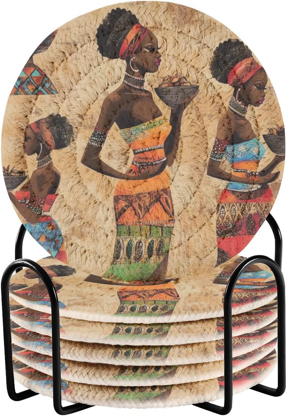 Amazon.com | WELLDAY African Women Art Coasters for Drinks, 6 Pcs Drink ...