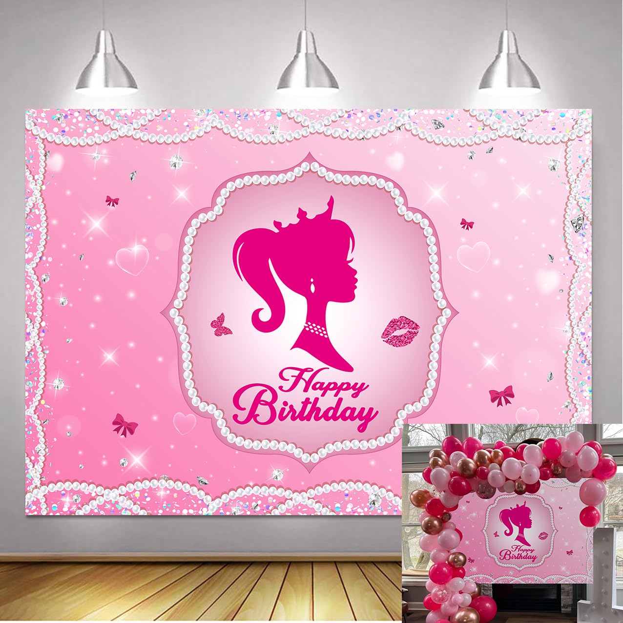 7x5 Ft Backdrop Pink Neon Rose Happy Birthday Backdrop - 7x5ft Sparkle ...
