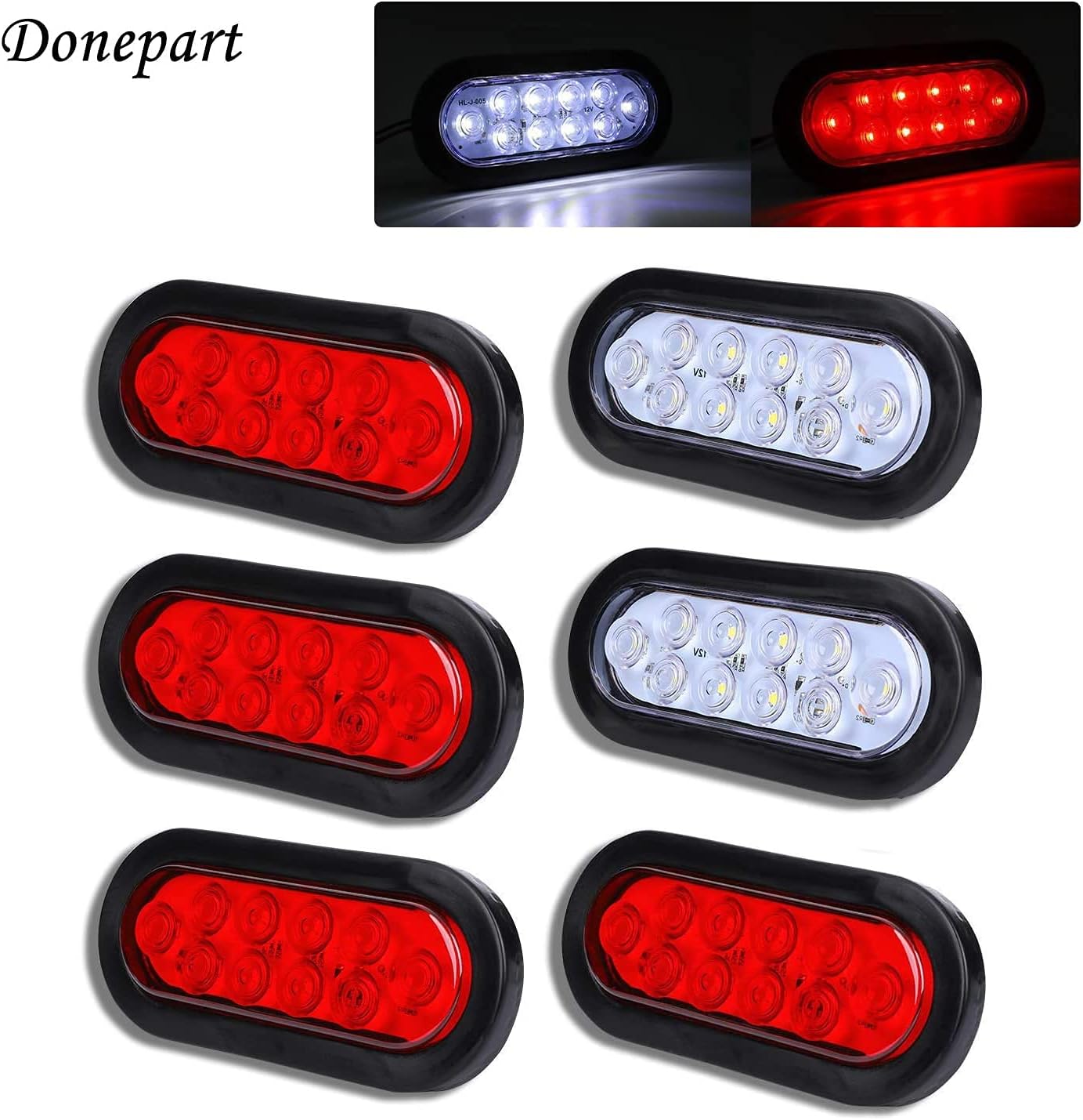 Buy Oval Led Tail Lights, 6 inch Led Trailer Lights, 10 LED Oval ...