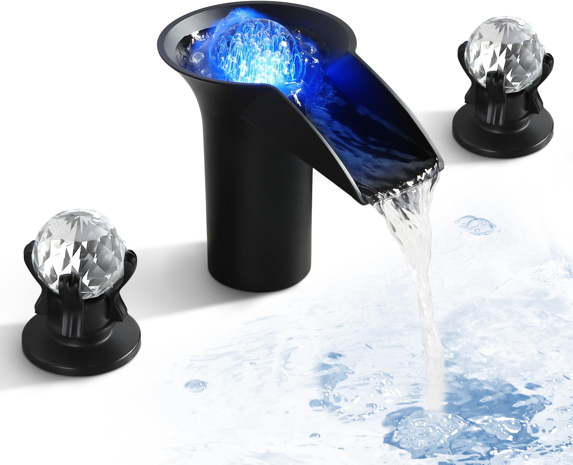 OUBONI Bathroom Faucet,3 Color LED Lights Waterfall Spout Tap Single ...