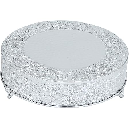 Efavormart 18 inch Silver Round Embossed Metal Cake Plateau Stand Riser ...