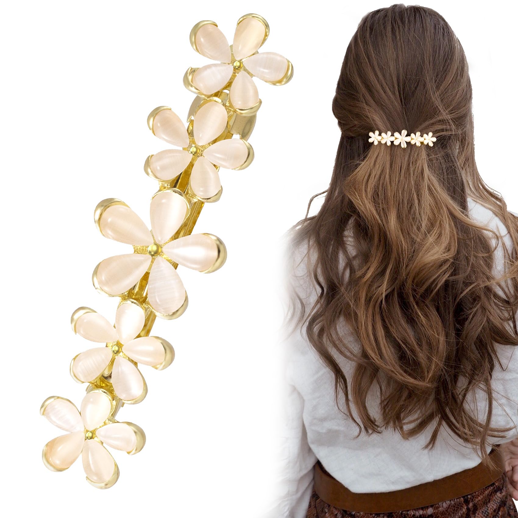 Amazon.com : CustomyLife 2.6inch Gold Flower Hair Clip Sparkly Opal ...