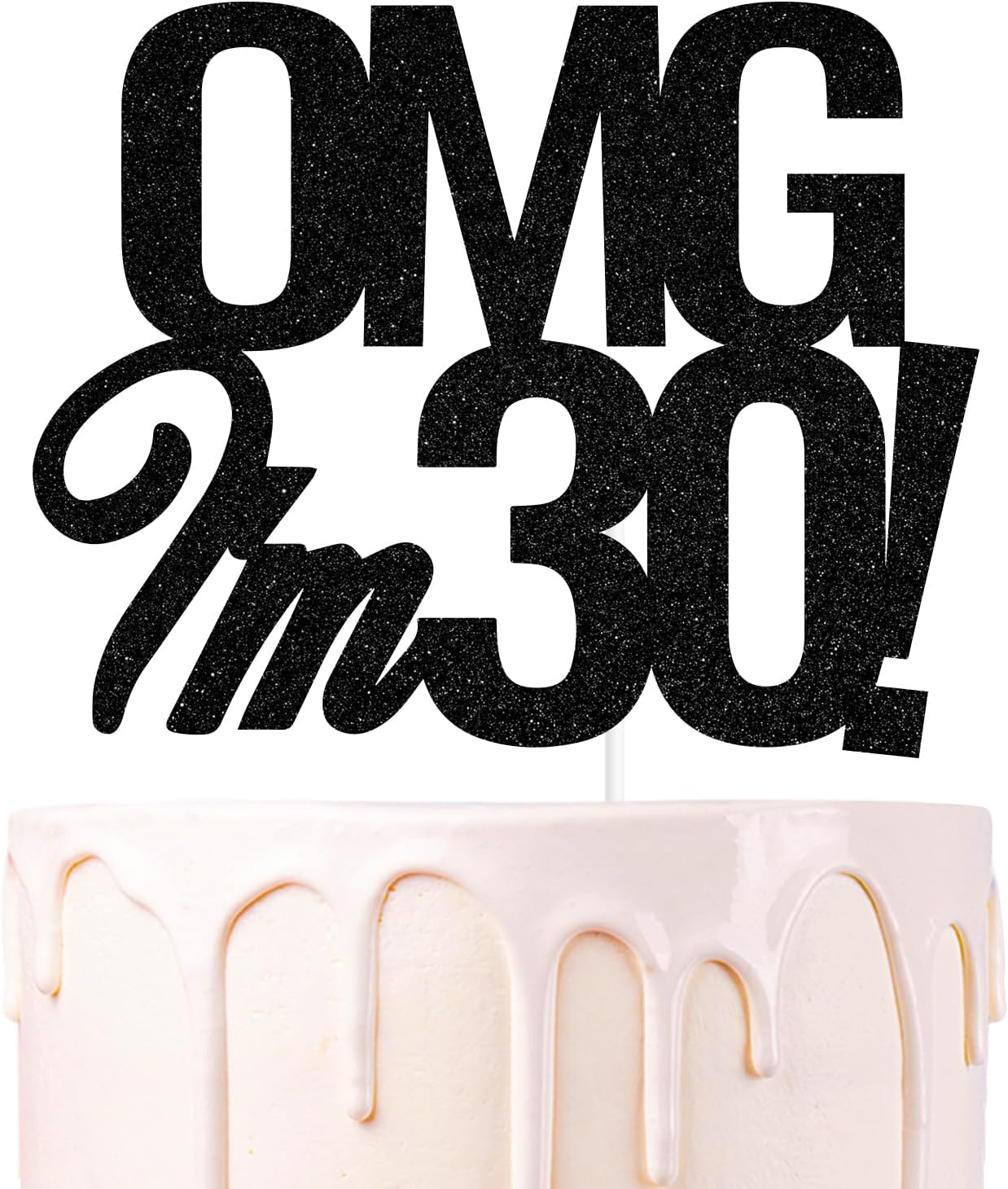 Amazon.com: Black Glitter OMG I'm 30 Cake Topper, Older Wiser Hotter ...