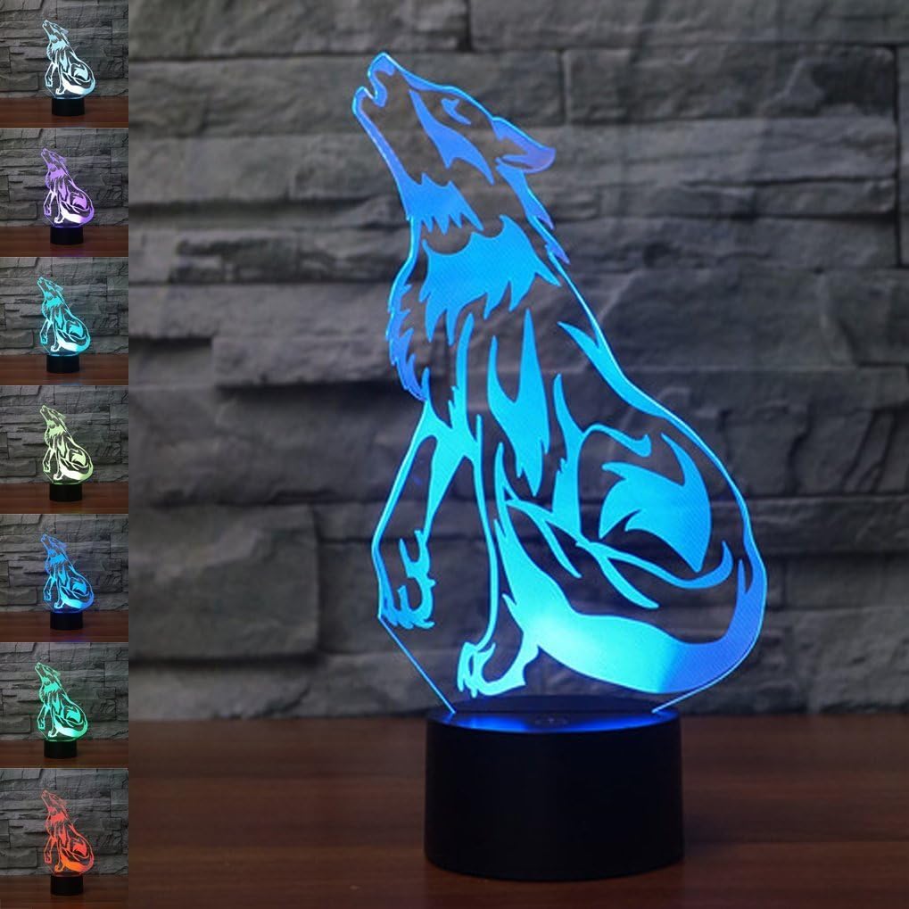 Amazon.com: Jinnwell 3D Wolf Night Light Lamp Illusion 7 Color Changing ...