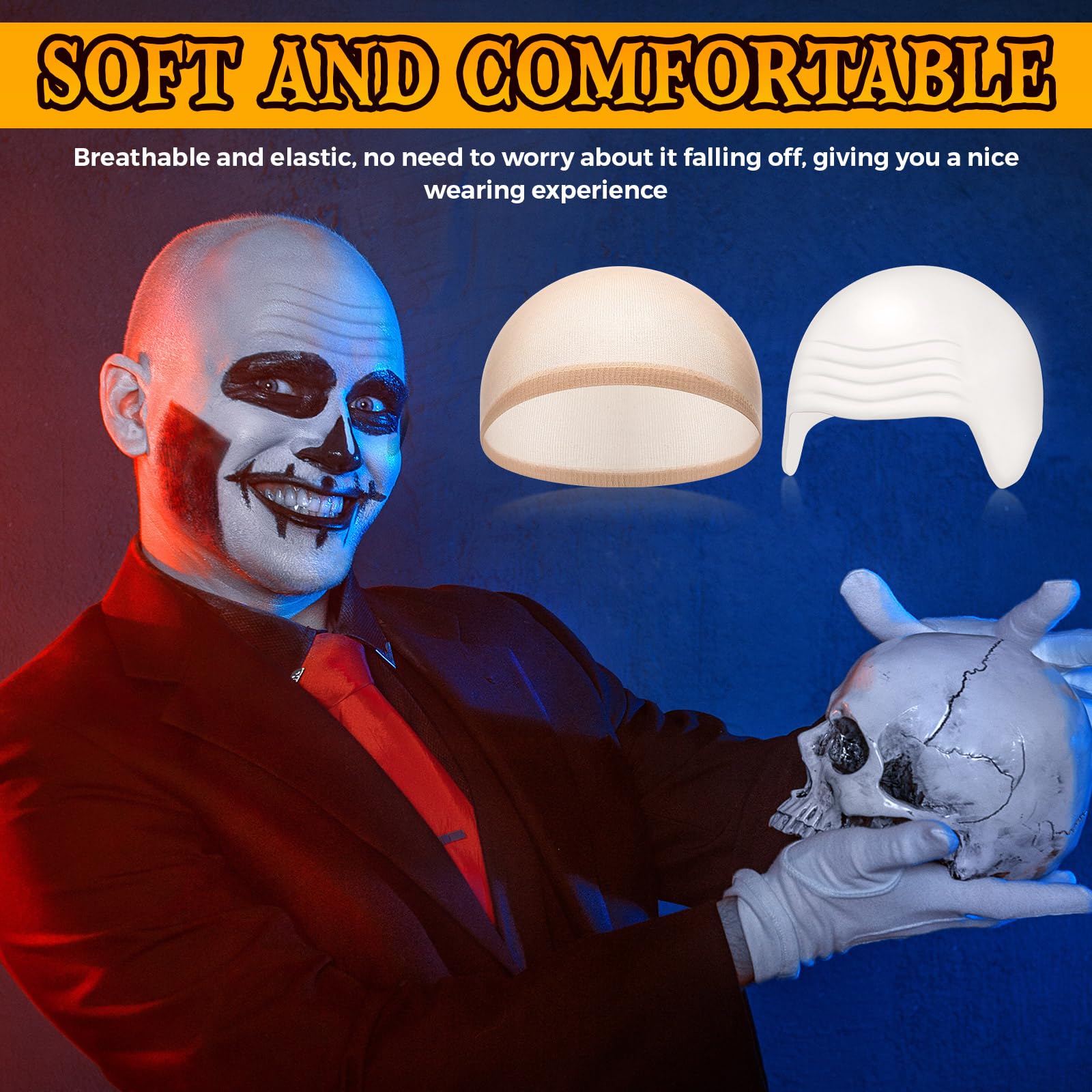 Snapklik.com : Syhood 2 Pieces Halloween Bald Cap Makeup Latex Bald ...