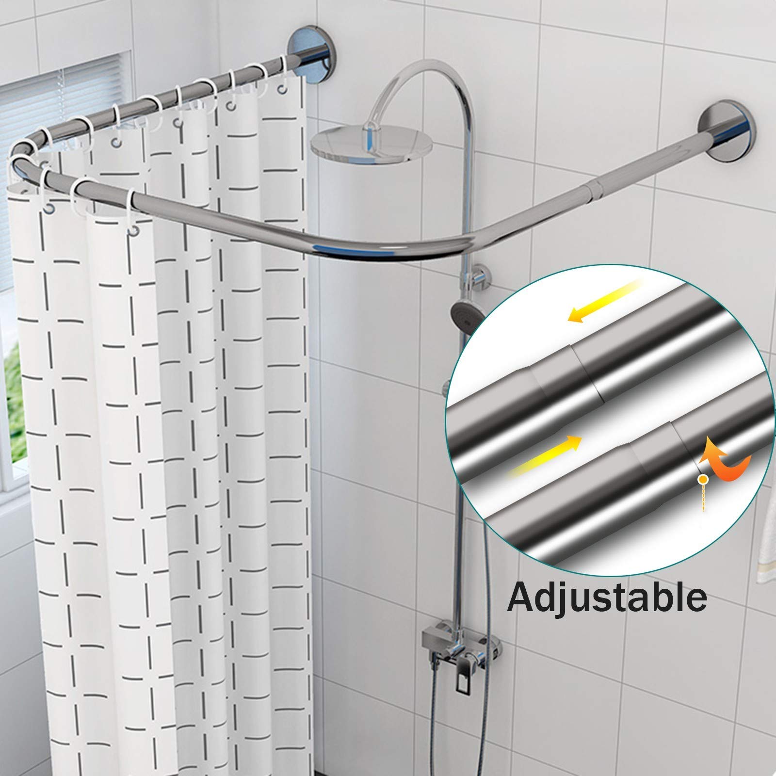 Polyester Shower Curtain Included U-Shaped Shower Curtain Rod ...