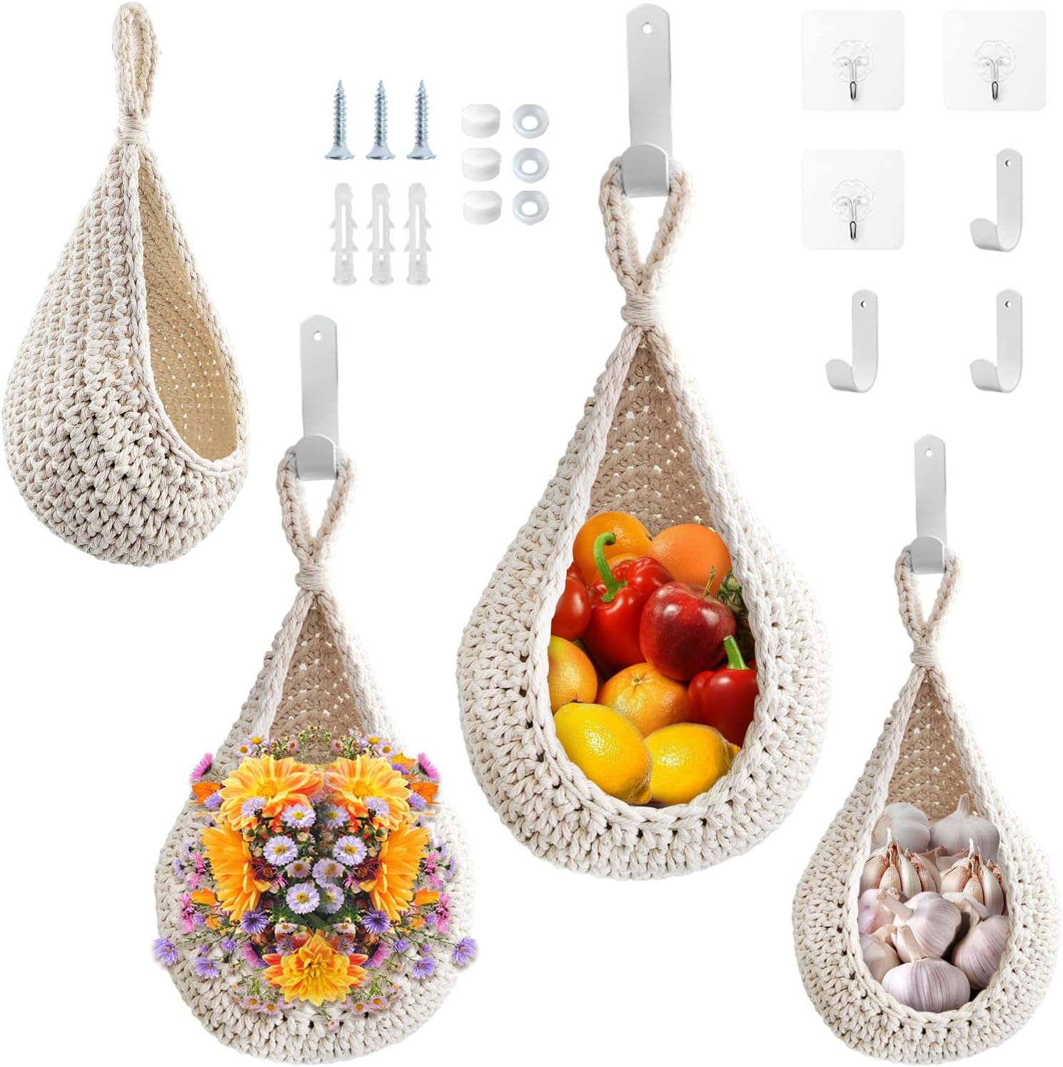 Amazon.com - 3 Pack Hanging Fruit Baskets for Kitchen,Teardrop Hanging ...