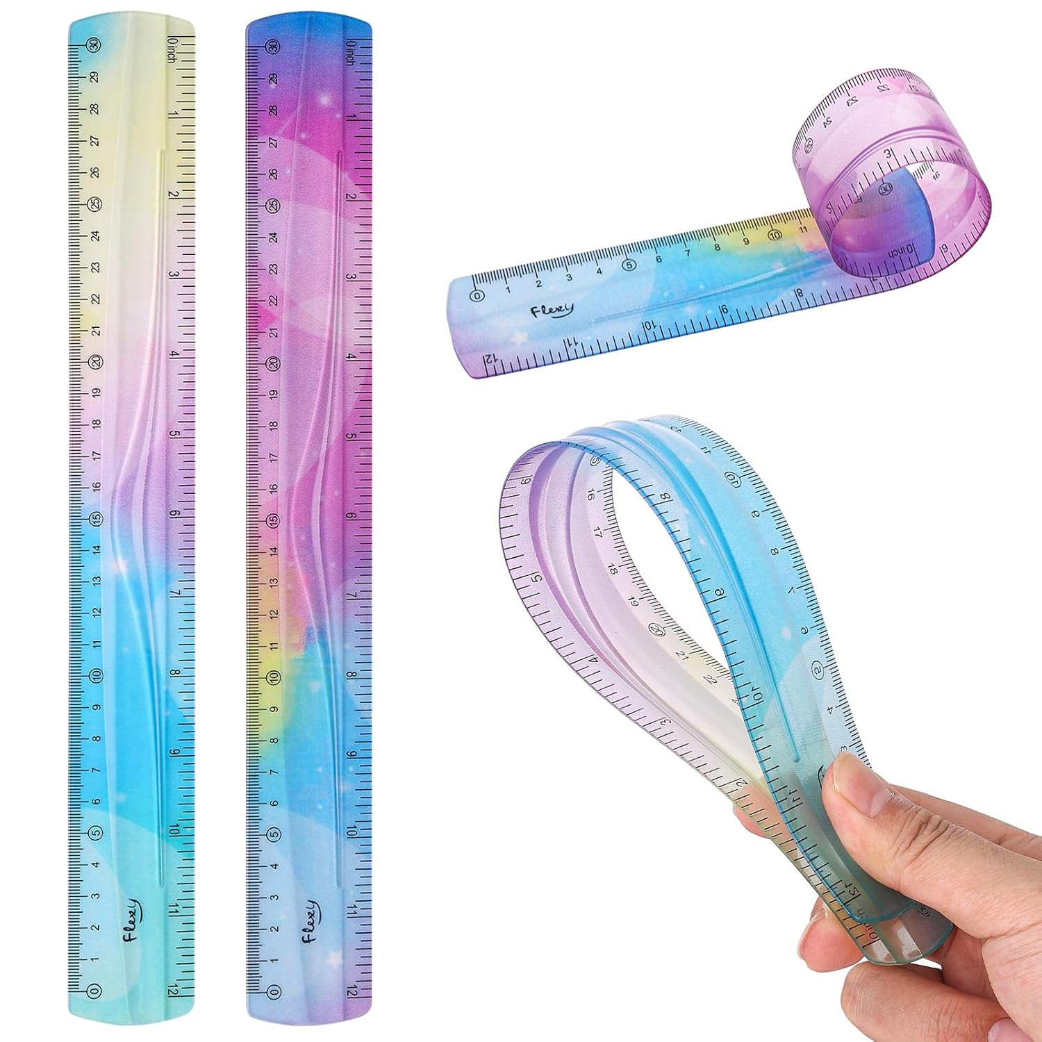 DSLSQD 2 Pieces Rulers for Kids, 30cm/12inch Plastic Ruler Shatterproof ...