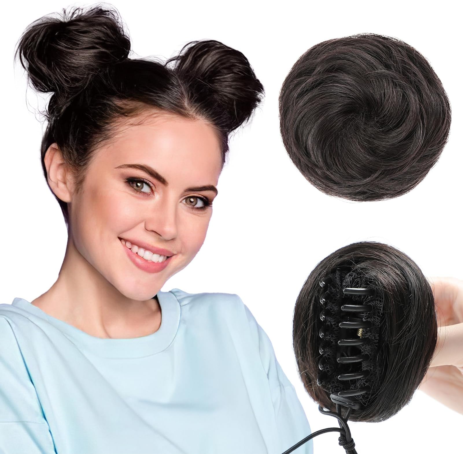 Amazon.com : Cat Ears Hair Donut Chignon Claw Clip in Messy Hair Bun ...