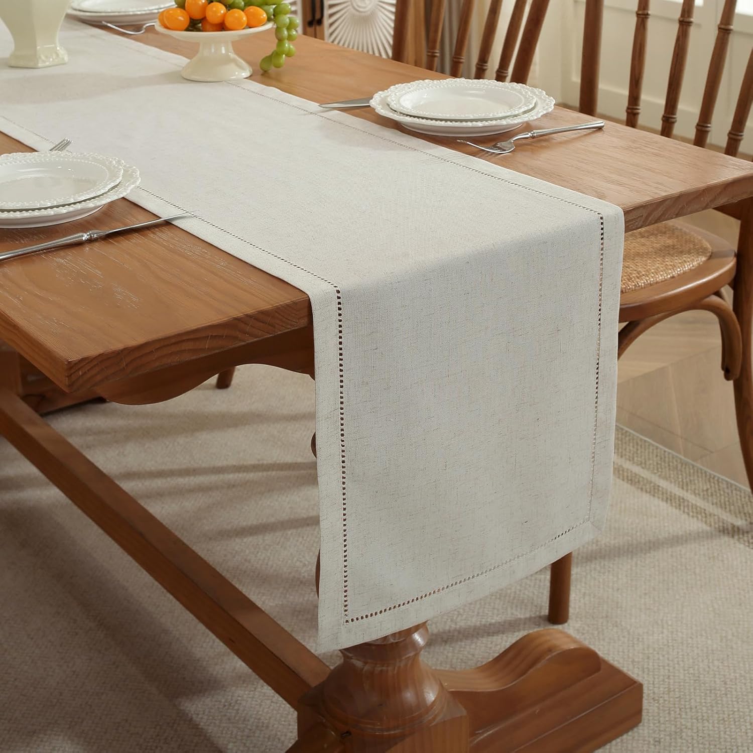 Amazon.com: Linen Blend Table Runner – Light Natural Handmade Hemstitch ...