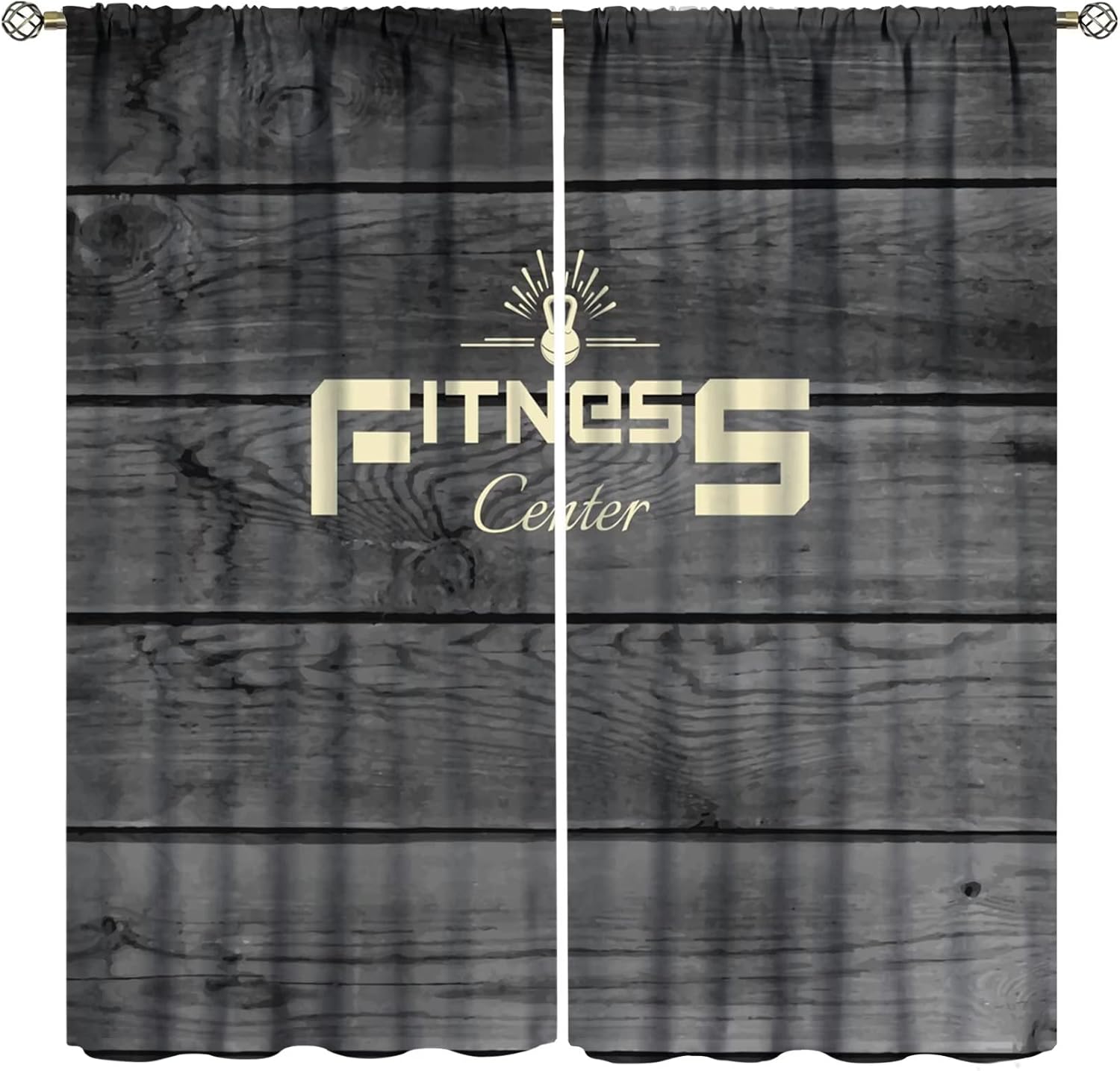Amazon.com: Fitness Curtains, Fitness Club on Wooden Planks Backdrop ...
